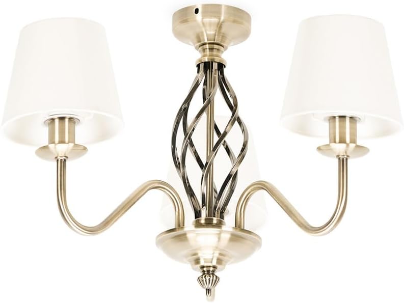 ValueLights | Antique Brass 3 Light Chandelier with Fabric Lampshade ...