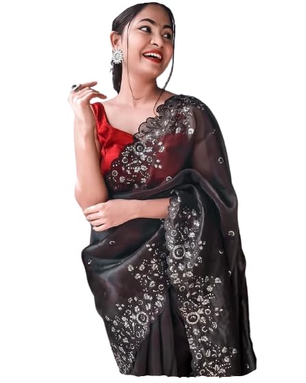 Buy infabzon Womens Saree Bollywood Style Organza Silk With Embroidery ...