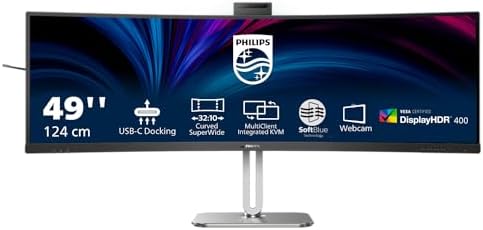 Écran Philips 49B2U6900CH - Écran incurvé de 49 Pouces DQHD, webcam ...
