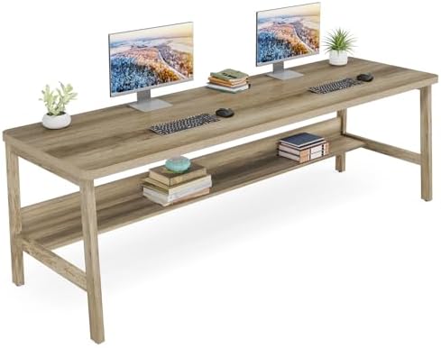 Amazon.com: LITTLE TREE 78.7'' Extra Long 2 Person Double Computer Desk ...