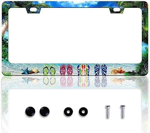 Amazon.com: Sea Beach Slippers License Plate Frame Hawaiian Palm Tree ...