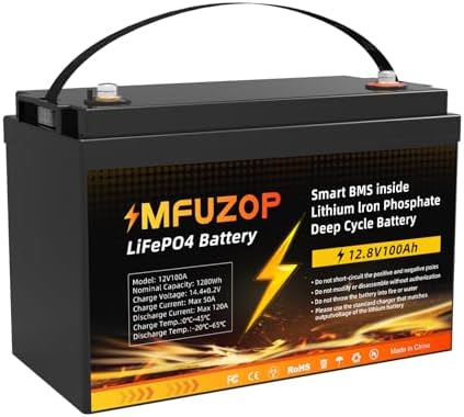 MFUZOP 12V 100Ah LiFePO4 Battery, 100A Smart BMS, Rechargeable Lithium Battery Deep Cycle Up to ...