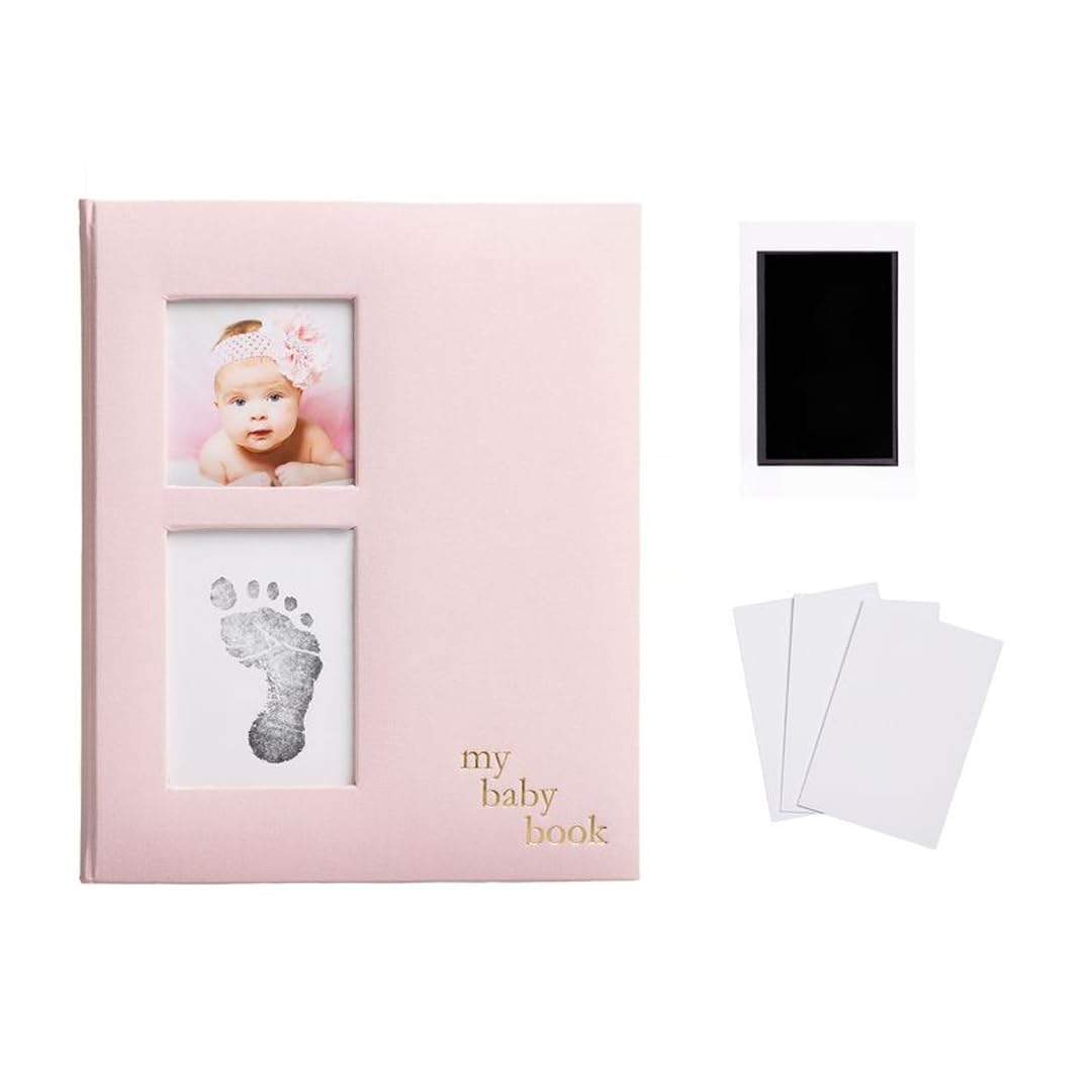 Pearhead Linen Baby Memory Book and Clean-Touch Ink Pad, Baby Girl ...