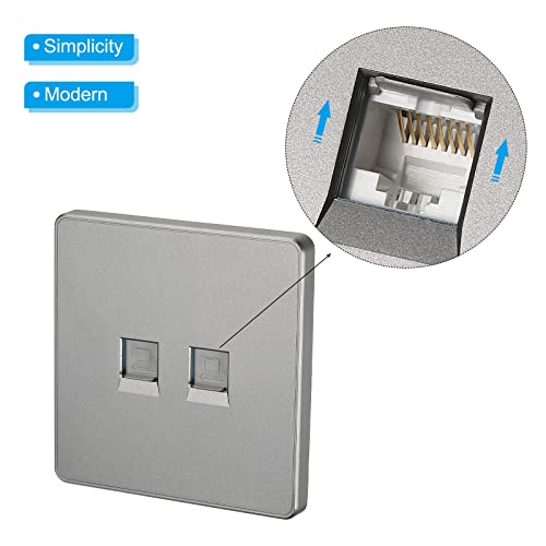 PATIKIL Ethernet Socket Dual Port RJ45 CAT6 Wall Plate Silver Grey for ...