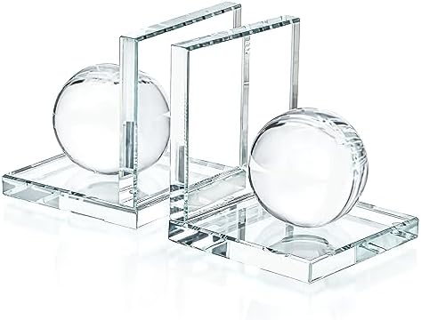 HDCRYSTALGIFTS 4'' L Shaped Crystal Bookends with Crystal Ball ...