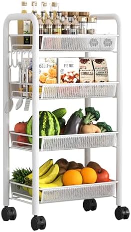 3-Tier Slim Kitchen Trolley on Wheels - Space-Saving Vegetable Rack ...