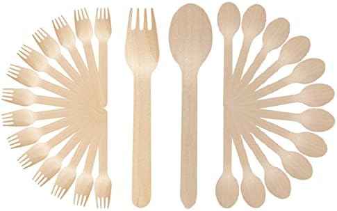 Buy ECO SOUL [160mm, 50 Pack] Disposable Spoons & Forks Set | Wooden ...