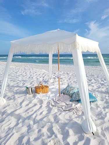 AMMSUN Beach Cabana with Fringe, 6'×6' Boho Beach Canopy with Tassels ...