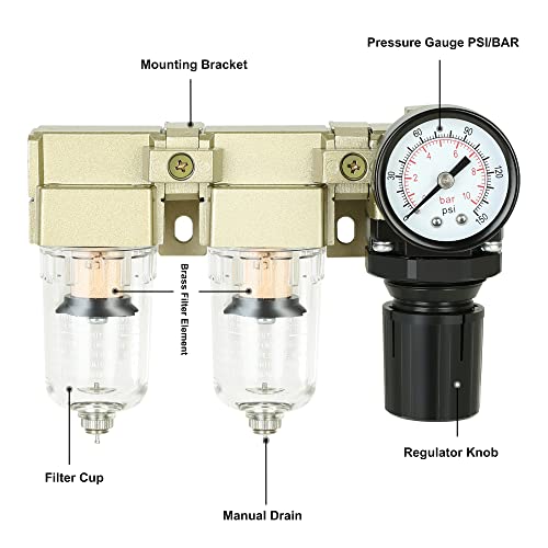 Snapklik.com : Hromee 1/4 Inch Compressed Double Filter Regulator Combo ...