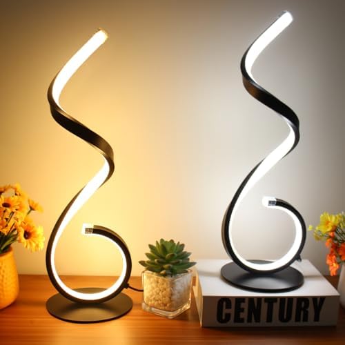 Mayful Modern Table Lamp, LED Spiral Lamp, Black Bedside Lamp with ...