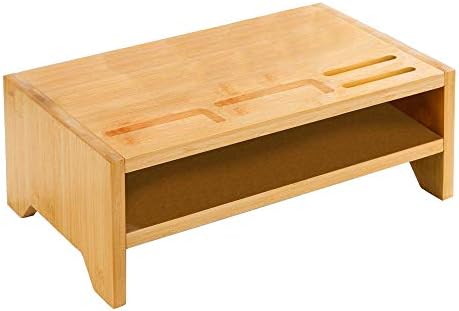 SONGMICS Bamboo Monitor Stand Riser, Desktop Organiser for Laptop ...