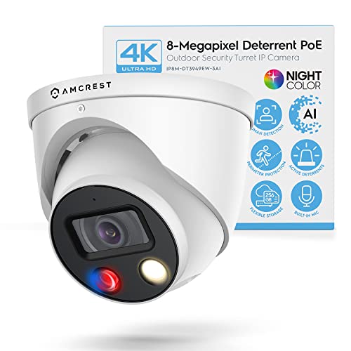 Amcrest UltraHD 4K (8MP) IP POE AI Camera, 4K @30fps, 98ft Night Color ...