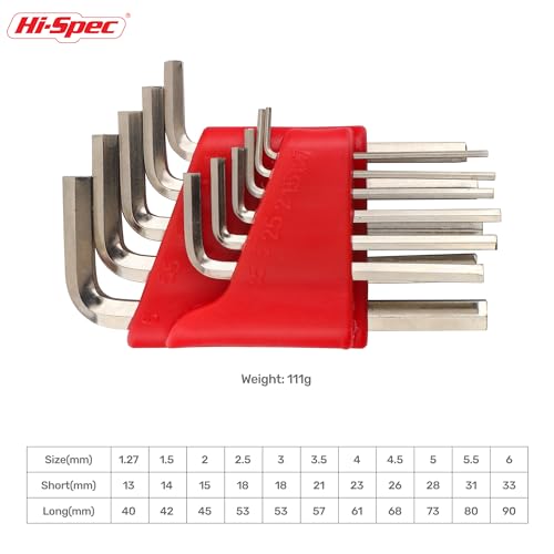 Hi-Spec 11pc Small Metric Hex Allen Key Wrench Tool Set. 1.27-6mm Long ...