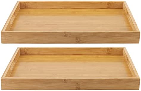 MANCHAP 2 Pack Bamboo Wooden Serving Platter Tray Set, 2 Sizes ...