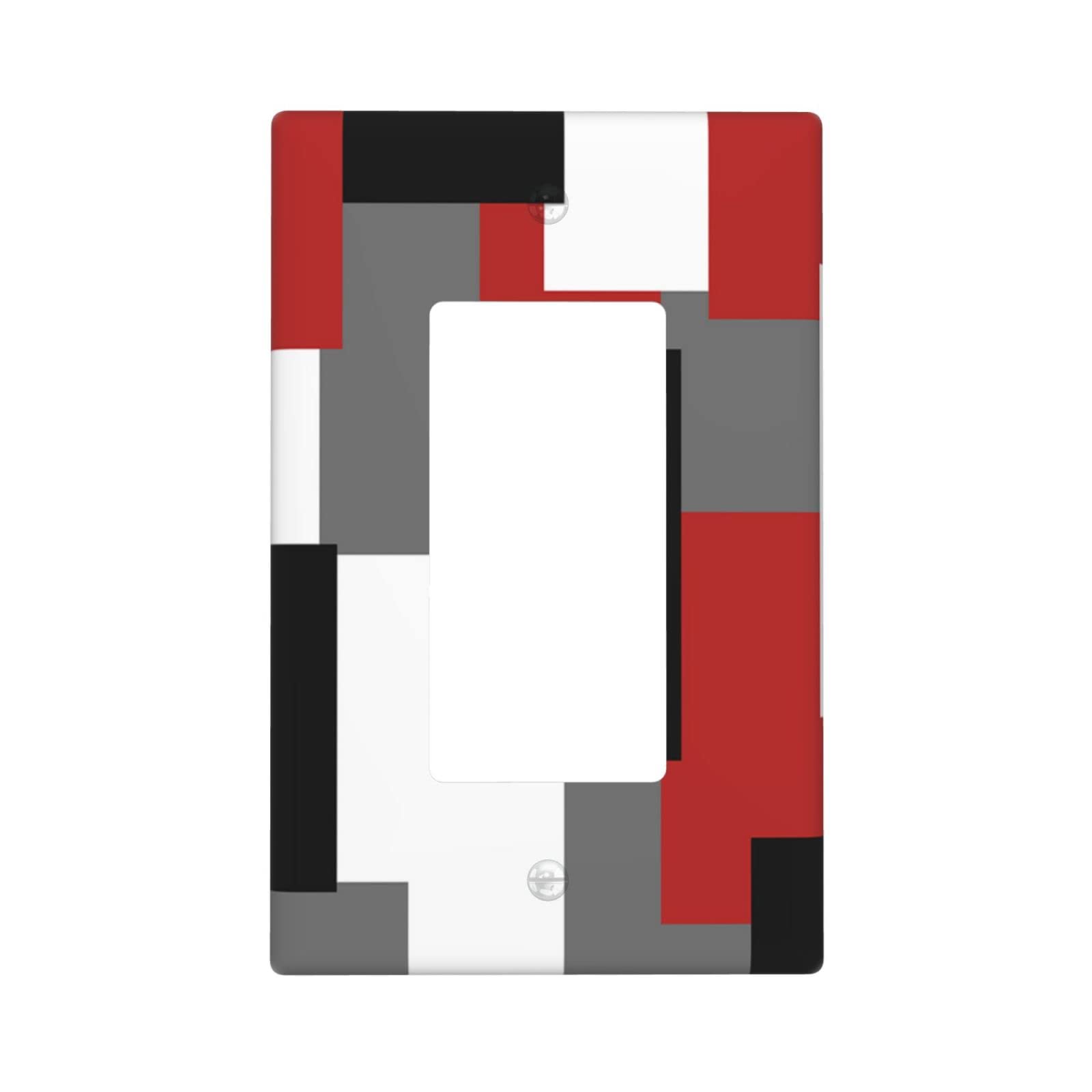 Decorative Light Switch Cover Abstract Red White Black Blocks,1-Gang ...