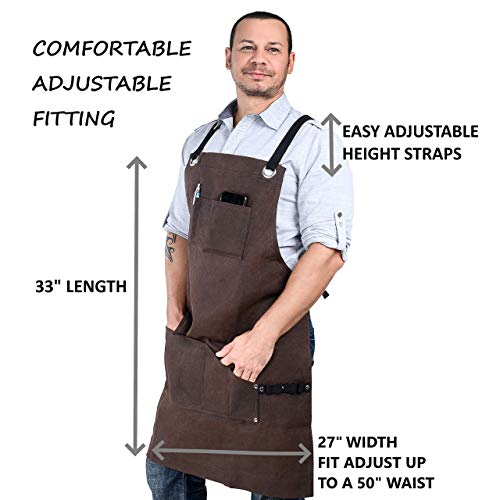 Heavy Duty 16oz Waxed Canvas Work Apron | 7 Pockets + Each Hip Side ...