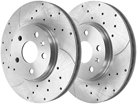 Amazon.com: AutoShack Front Drilled Slotted Brake Rotors Silver Pair of 2 Driver and Passenger ...