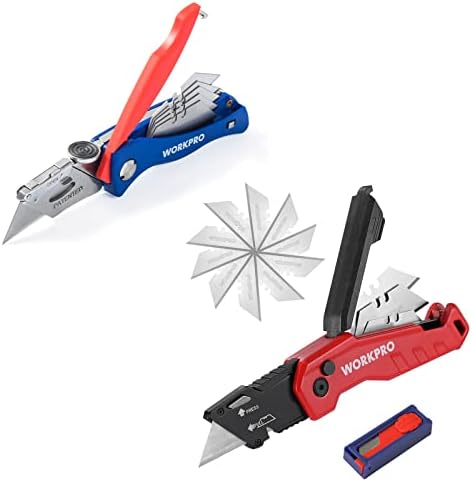 WORKPRO Blue Folding Utility Knife and Red Folding Utility Knife, 18 ...