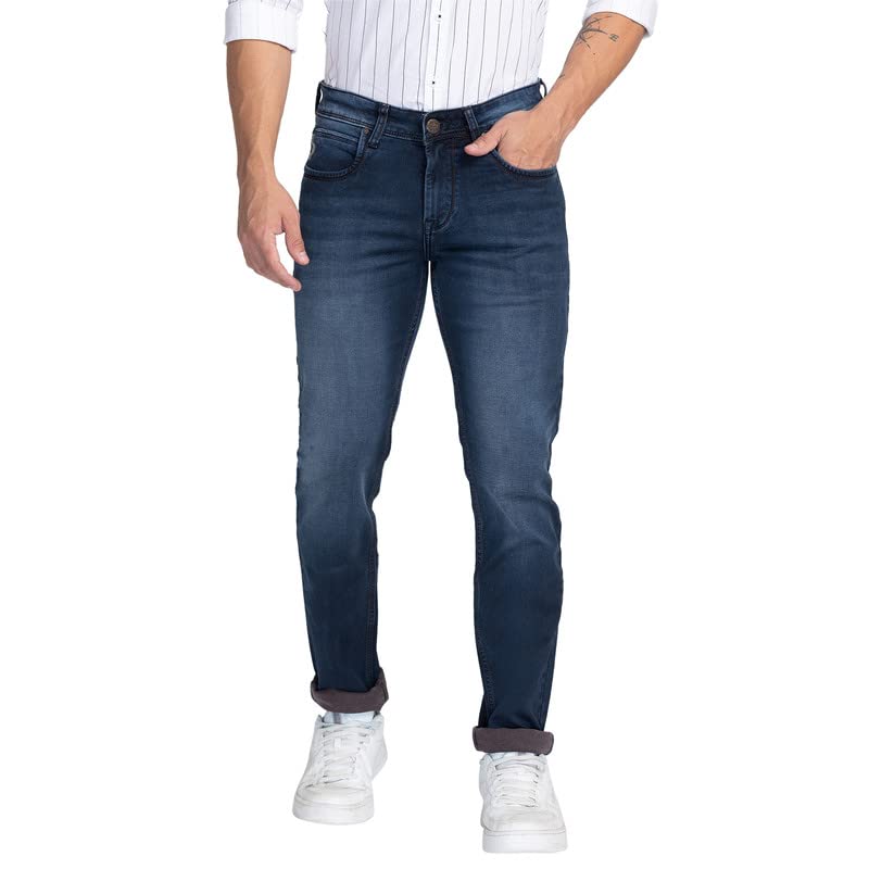 Buy Oxemberg Men's Cotton Blend Slim Fit Denim Jeans (Brown, 30 ...