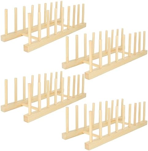 MUXHEL 4PCS Wooden Dish Rack, 8 Slots Bamboo Wooden Plate Rack for ...