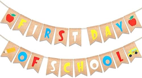 Amazon.com: HOWAF First Day of School Burlap Banner, Back to School ...