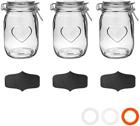 Nicola Spring Heart Glass Storage Jars with Airtight Clip Lid - 500ml ...