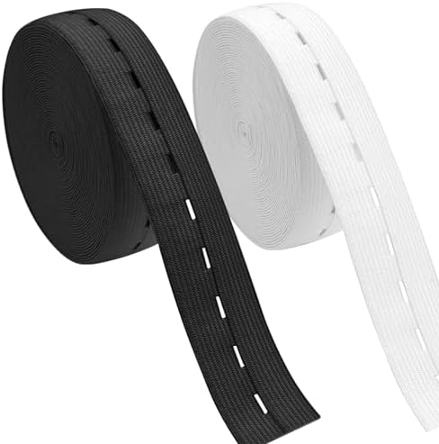 2 Rolls 14 m Elastic Band with Button Holes, 30 mm x 7 m Flat Sewing ...