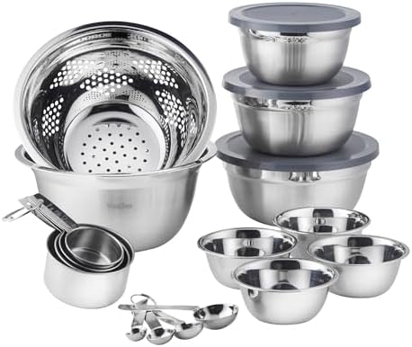 LYFJXX 5 Pcs Mixing Bowls with Scale, Stainless Steel Mixing Bowls Set, Nesting Whisking Bowl ...