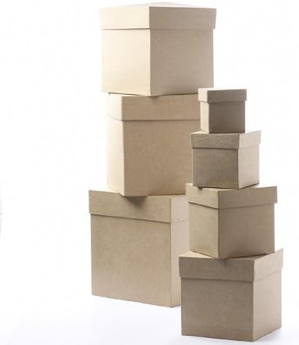 Amazon.com: Paper Mache Square Craft Box Set - 7 Premade Papier Mache ...