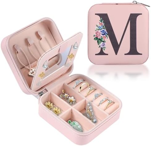 Kinwodon Small Jewellery Box Travel with Mirror Alphabet Jewellery ...