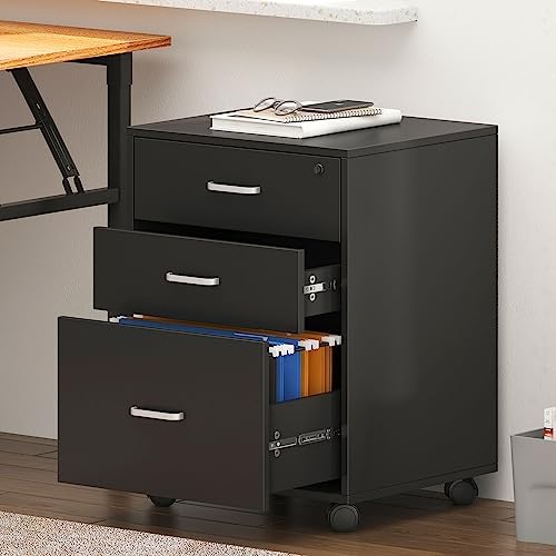 DlandHome 3-Drawer Lockable Vertical File Cabinet Mobile Filing Cabinet ...