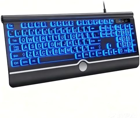 Amazon.com: KOPJIPPOM USB Wired Keyboard with Large Print Backlit Keys ...
