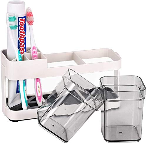 Inditradition Toothbrush Toothpaste Stand Holder with 2 Removable Cup ...