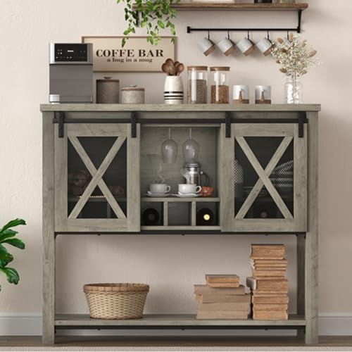 Amazon.com: Farmhouse Coffee Bar Cabinet, 47" Grey Coffee Bar with ...