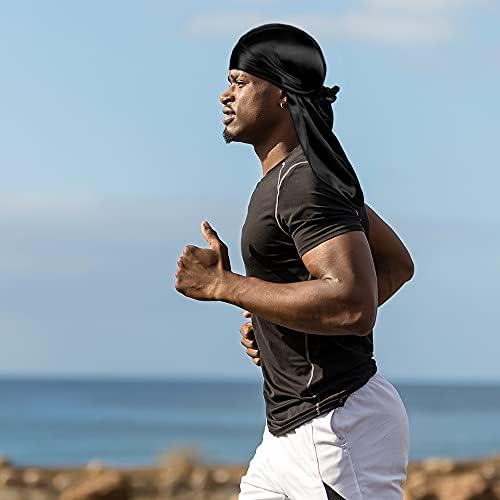 Dumrotite 6 Pieces Black Silky Durags with Long Tail and 2 Pieces Satin ...