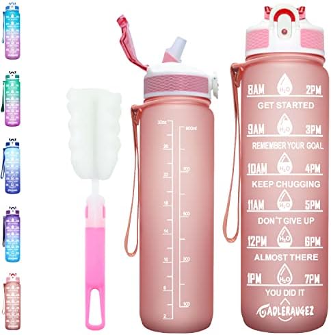 Water Bottle With Time Marker - 32 OZ, 1 Liter, Motivational Reusable ...