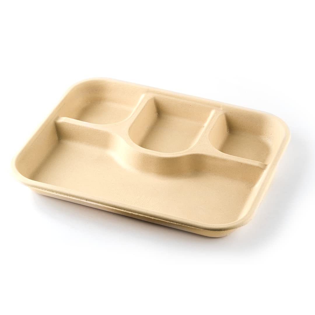 CHUK [Eco-Friendly Bagasse 4 Compartment Meal Plate, Brown, Leak ...