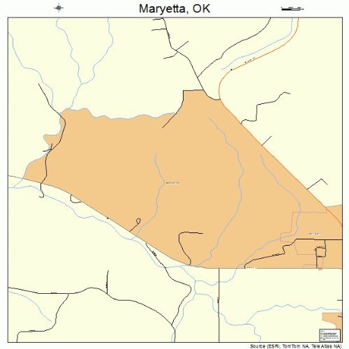 Large Street & Road Map of Maryetta, Oklahoma OK - Printed poster size ...