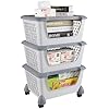 Amazon.com: Neadas 3 Tier Plastic Stackable Storage Baskets with Wheels ...
