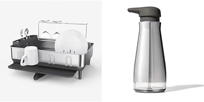 simplehuman Kitchen Dish Drying Rack with Swivel Spout, Fingerprint ...