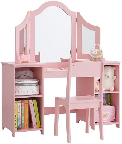 Amazon.com: Kovhzcu Kids Vanity, 2 in 1 Princess Makeup Vanity Storage ...
