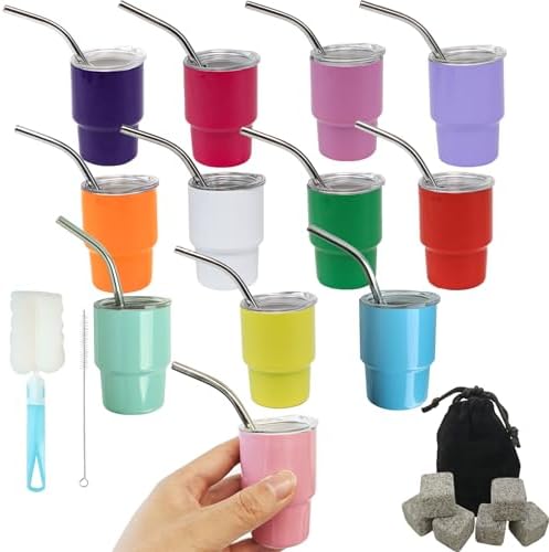 Amazon.com | Panpan Mini Tumbler Shot Glass with Straw and Lid 3oz ...