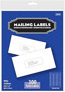 Amazon.com : BAZIC Mailing Label 2 5/8" x 1" Self Adhesive White ...