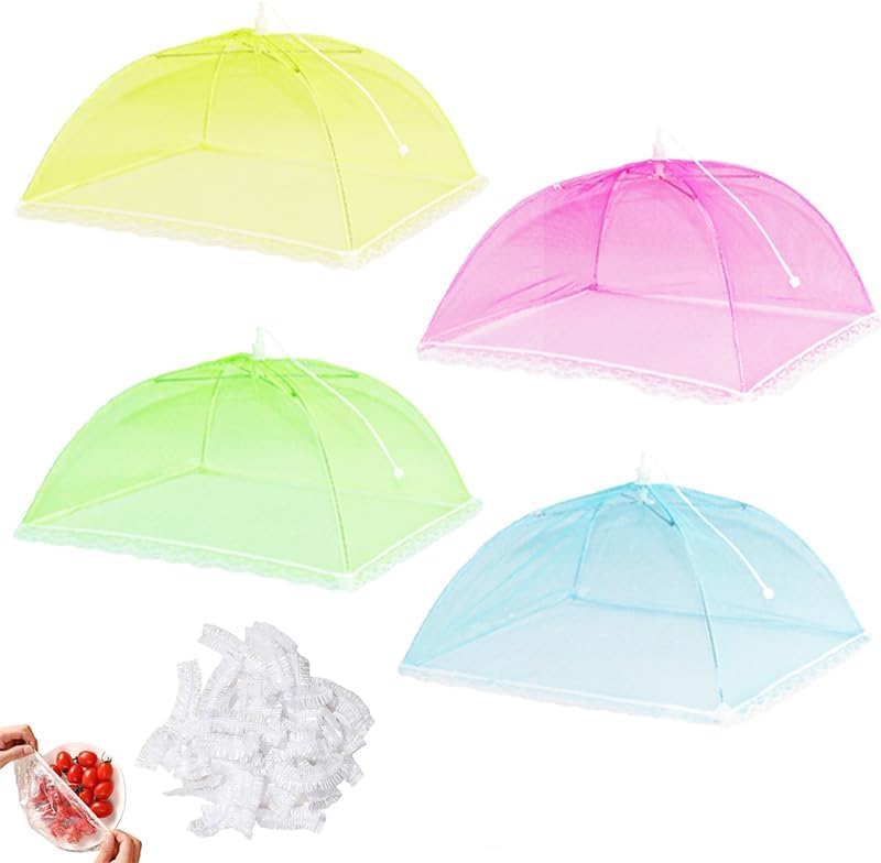 Food Covers Mesh Pop Up, 4 Foldable Food Net Covers with 25 Transparent ...