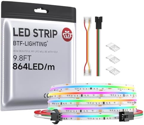 BTF-LIGHTING FCOB COB RGB WS2811 IC Addressable LED Strip DC24V 3m ...