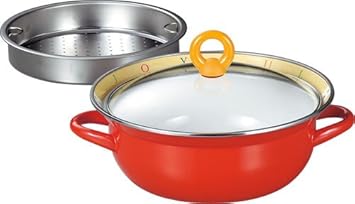 Amazon.co.jp: EJIRY カラージョイス 23cm 卓上蒸し兼用多様鍋 中子付・3.8L レッド 5658 : ホーム＆キッチン