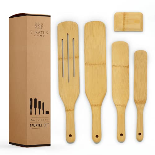 Stratus Home 5 pcs Bamboo Spurtle Set. Non Stick Cooking Set. Eco ...