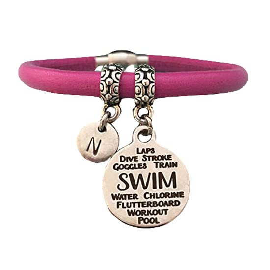 Amazon.com: Swim leather bracelet, swim charm bracelet, leather bangle ...