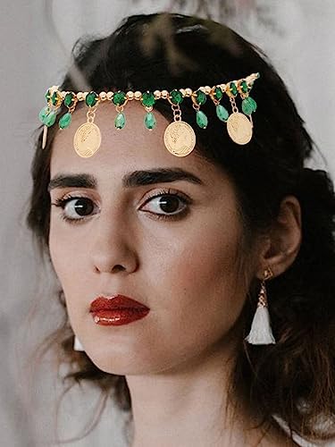 Amazon.com : Yean Gold Head Chain Jewelry Green Rhinestone Forehead ...