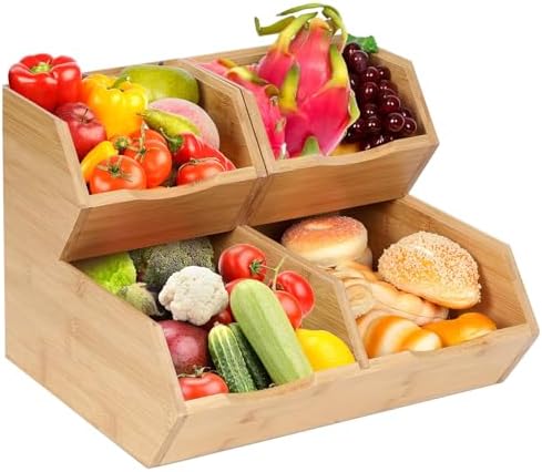 Amazon.com: Bamboo Stackable Pantry Storage Bins, Kitchen Pantry ...